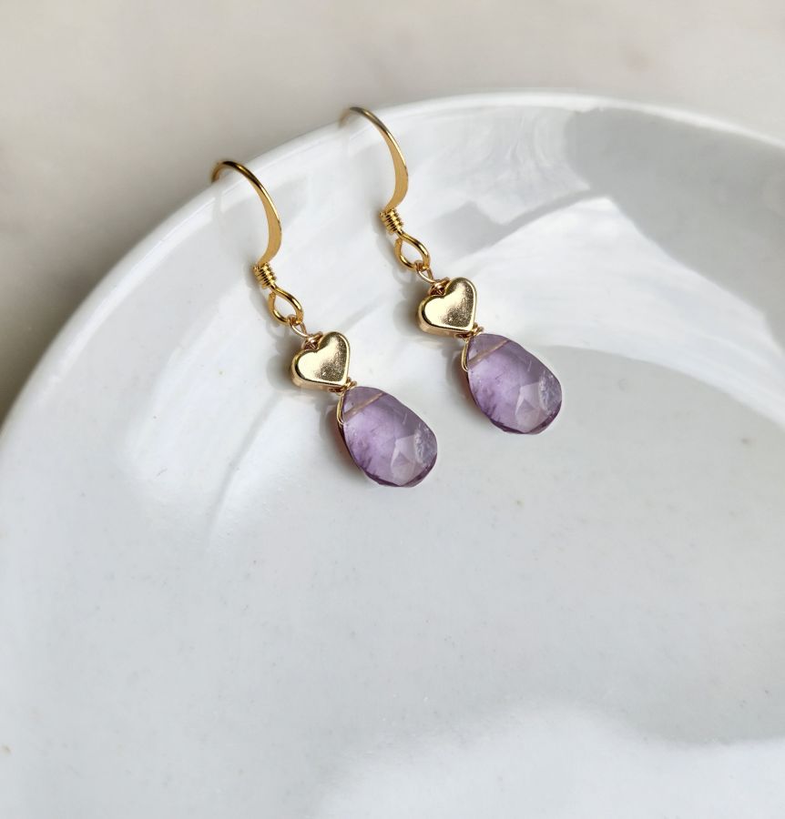 Sweet Gold Heart Earrings with Gemstones – Edgy Petal Jewelry