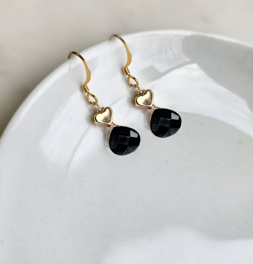 Sweet Gold Heart Earrings with Gemstones – Edgy Petal Jewelry
