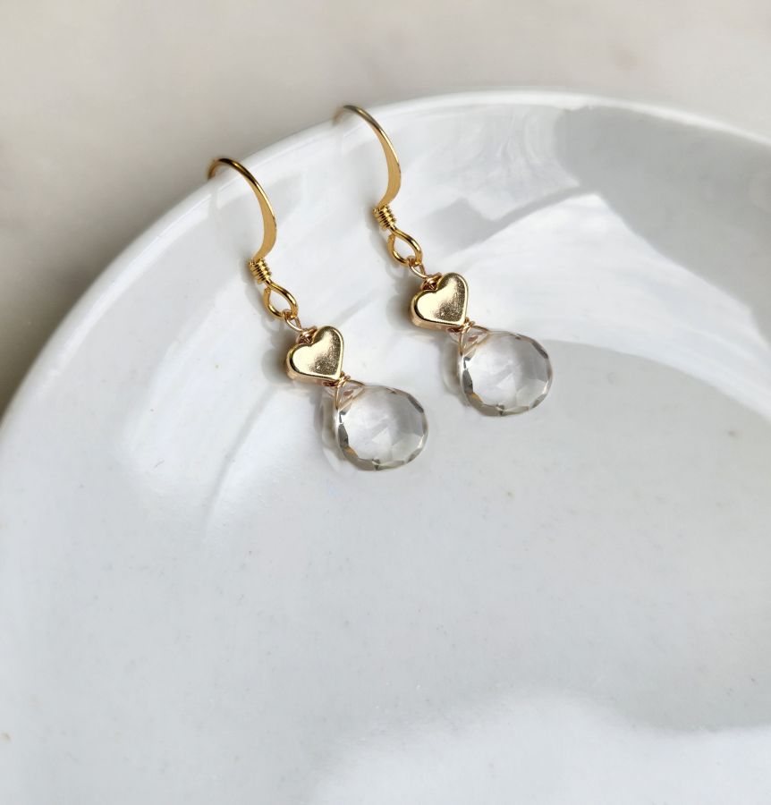 Sweet Gold Heart Earrings with Gemstones – Edgy Petal Jewelry