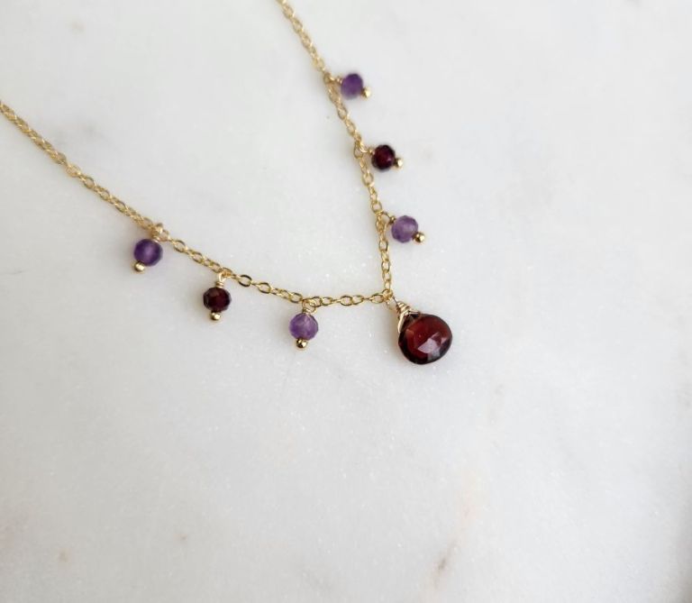 Garnet Valentine’s Fringe Necklace – Edgy Petal Jewelry
